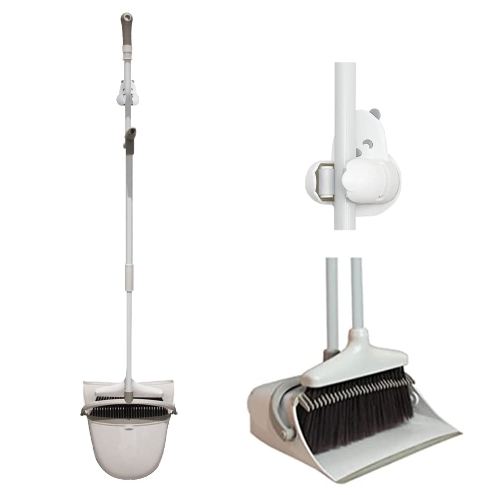 CQT Broom and Dustpan Set with Handle, Brush and Dustpan Set for Home Kitchen Cleaner Floor Sweeping Upright Stand Up Dust pan Cleans Combo (Brown)