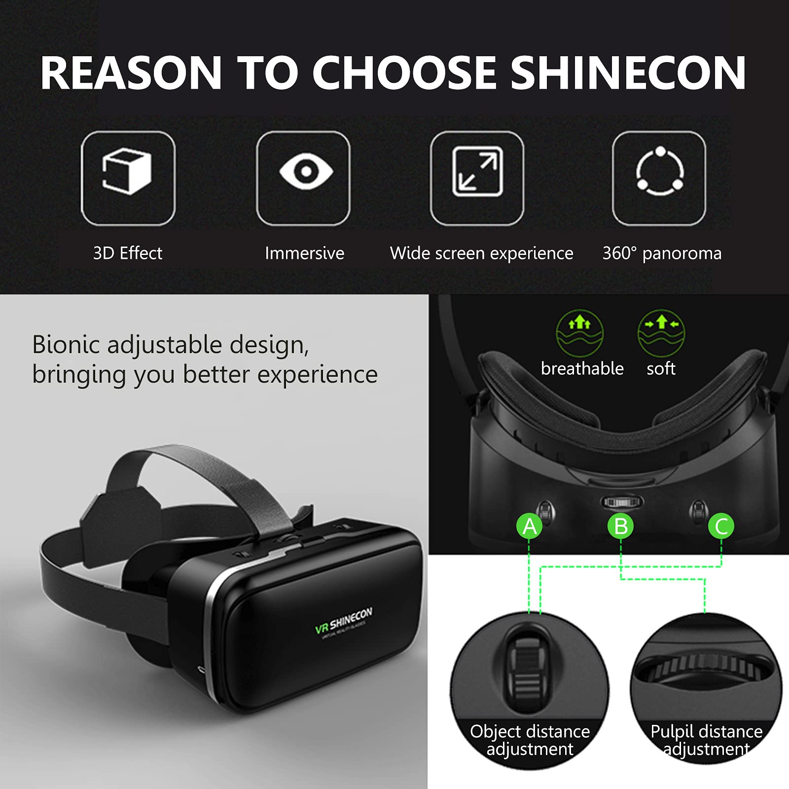 360° VR Headset with Remote Controller Compatible with iPhone and Android Phones,Adjustable 3D VR Glasses Goggles,Virtual Reality Headsets Goggles for Kids and Adults