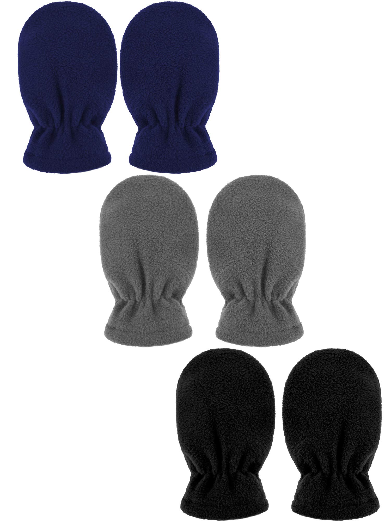 SATINIOR 3 Pairs Baby and Toddler Winter Mittens Kids Fleece Warm Mittens for Baby Boy Girl (Black, Navy Blue, Grey, 6-18 Months)