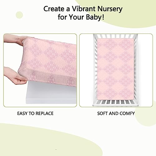 Damask Themed Fitted Crib Sheet,Standard Crib Mattress Fitted Sheet Soft & Stretchy Fitted Crib Sheet - Baby Sheet for Boys Girls,28β x52β,Peach Pink