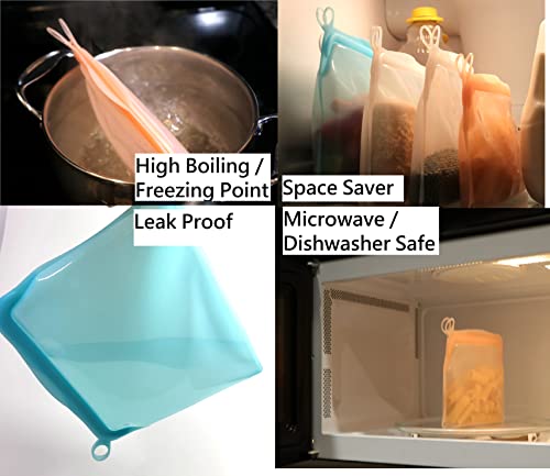 All- Purpose Reusable Silicone Ziplock Bag | Stand-Up: Small, Medium, Large | Space Saver | Travel Essentials, Make-up | Meal Prep | Storage | BPA free | Latex free| PVC free (Set of 4)