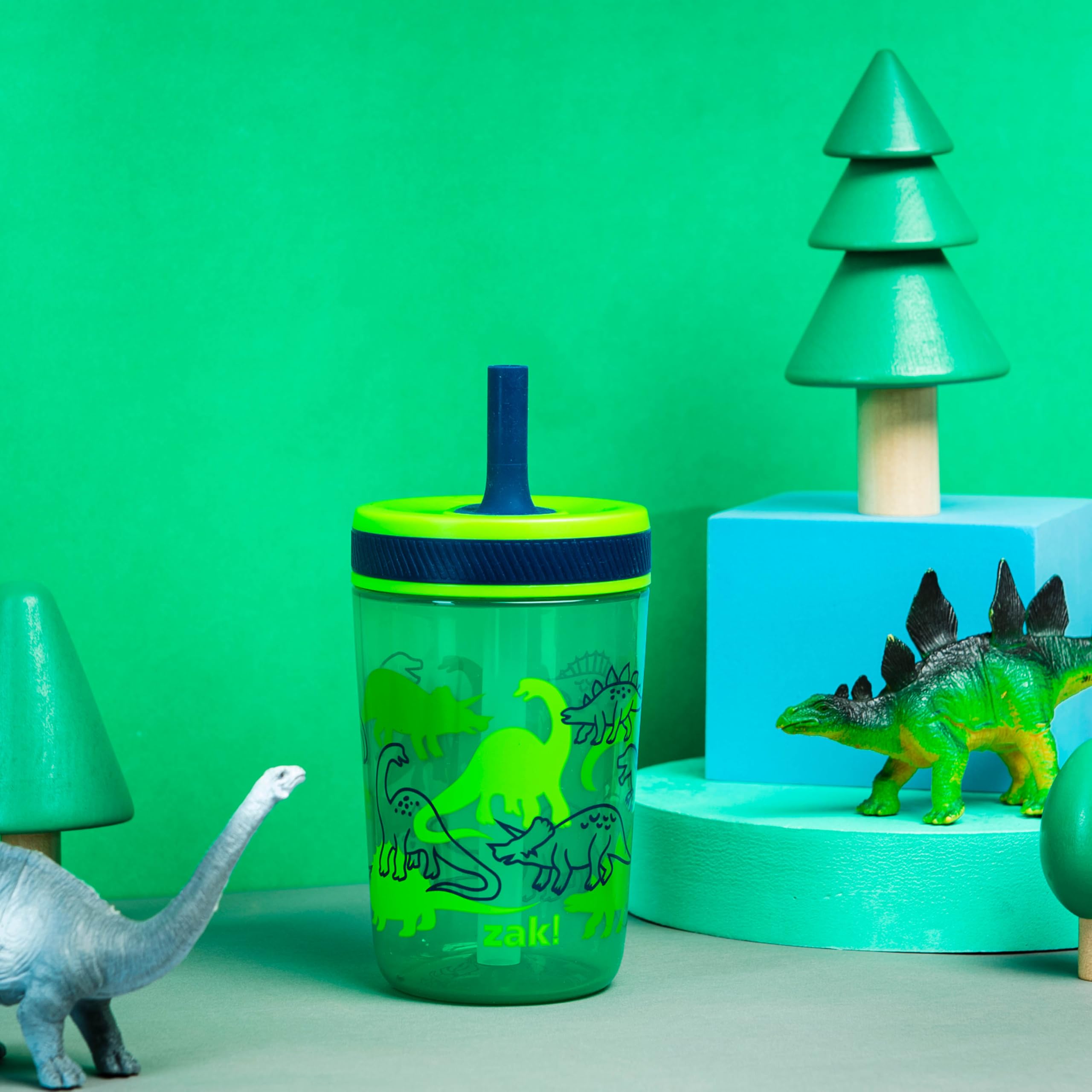 Zak Designs Kelso 15 oz Tumbler Set, (Dino Camo) Non-BPA Leak-Proof Screw-On Lid with Straw Made of Durable Plastic and Silicone, Perfect Baby Cup Bundle for Kids (2pc Set)