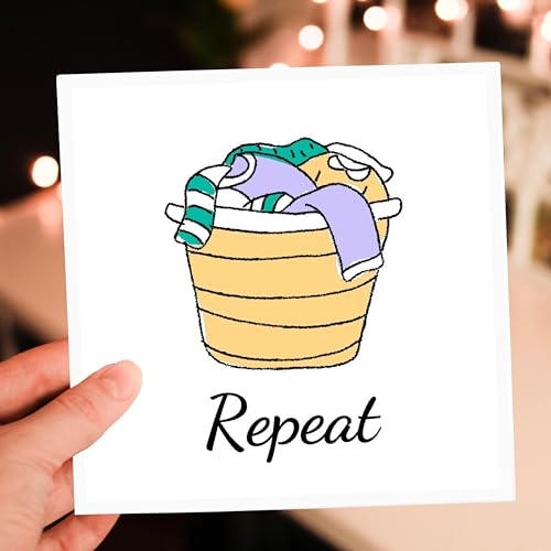 3dRose Greeting Card - Image of Basket with Clothes with Text of Repeat Mary Aikeen-House Hold Chores