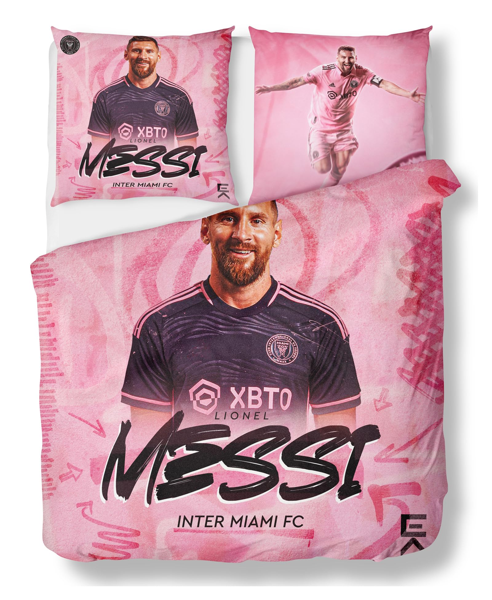 Aimery Miami Bedding Set Soccer Duvet Cover Set Pink Bed Football Comforter Soft Microfiber Soccer Bedding Sets 3 Pieces Fruit Comforter Cover and 2 Pillowcase for Bedroom (Pink 1,Full)