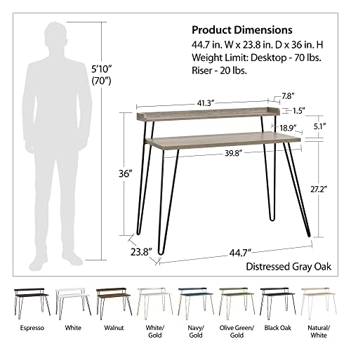 Ameriwood Home Haven Retro Desk with Riser, White