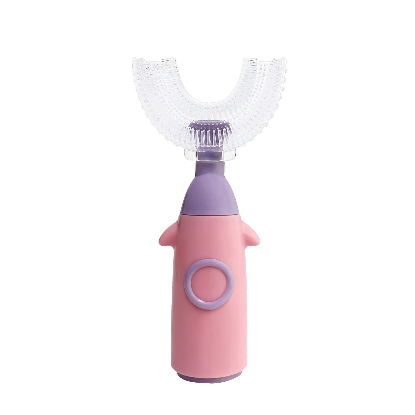 Arsty Kids U Shaped Toothbrush, Food Grade Soft Silicone Brush Head with Handle, Manual 360° Oral Teeth Cleaning Brush for Toddlers and Children (Age 1-6 Pink)