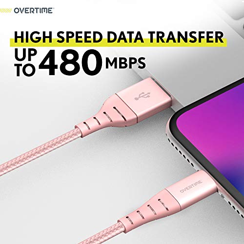 iPhone Charger Set, 2-Pack Overtime Apple MFi Certified Lightning Cables with 1 Dual USB Wall Adapter - 2.4 AMP Compatible w/iPhone 11 Pro Max XS XR X 8 7 6S 6 Plus SE iPad (Rose Gold/Rose Gold, 10ft)