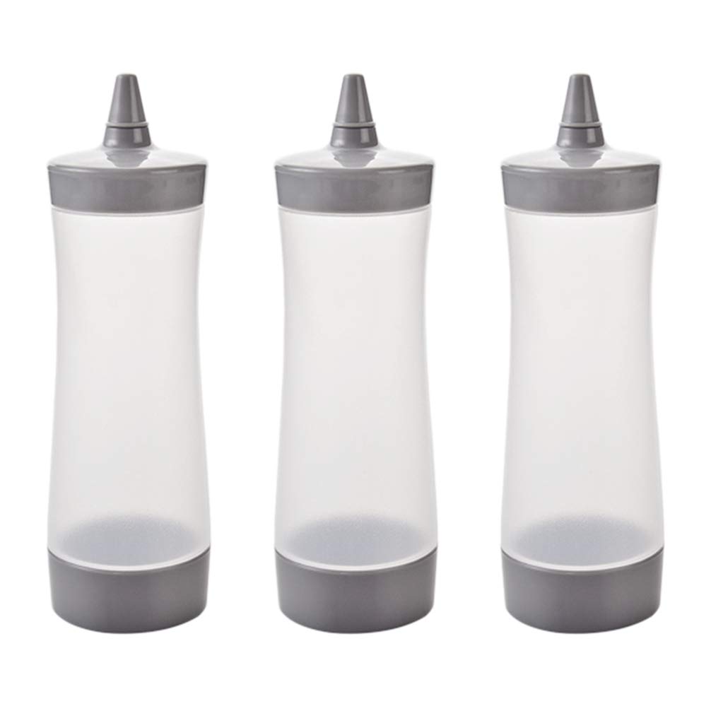 3 Pack Condiment Squeeze Bottle, 12oz (350ml) Plastic Squeeze Bottles With Caps, BPA Free Sauce Bottle for Ketchup, Mustard, Olive Oil, Glue, and More (Gray)