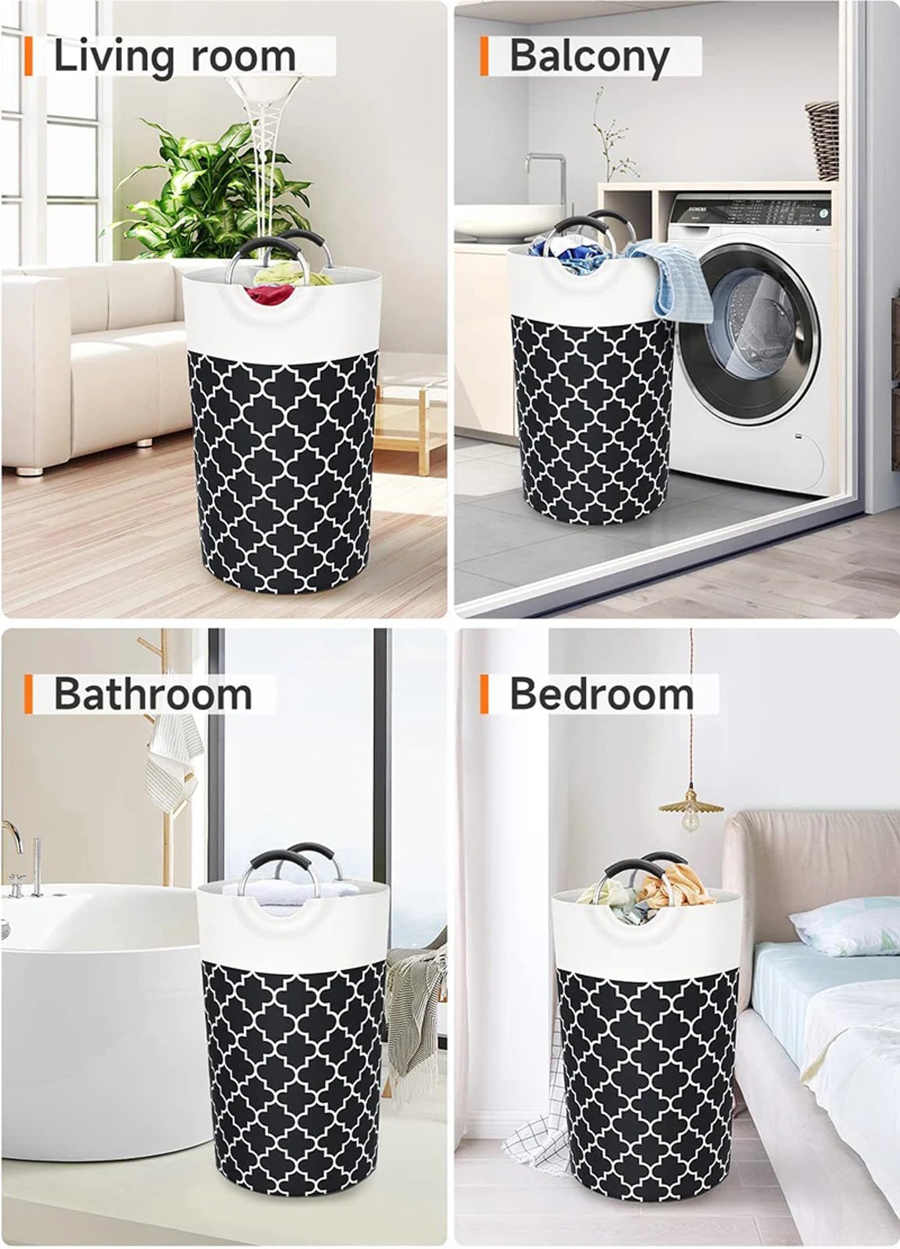 90L Large laundry bag with handles, dirty clothes foldable laundry basket, laundry hamper with lid, collapsible laundry baskets, dirty clothes basket, family storage baskets hamper bags (Black)