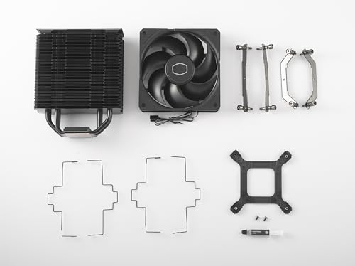 Cooler Master Hyper 212 Black Edition CPU Cooling System - Quiet, Sleek and Precise, 4 Continuous Direct Contact Heat Pipes with Fins, Silencio FP120 Fan