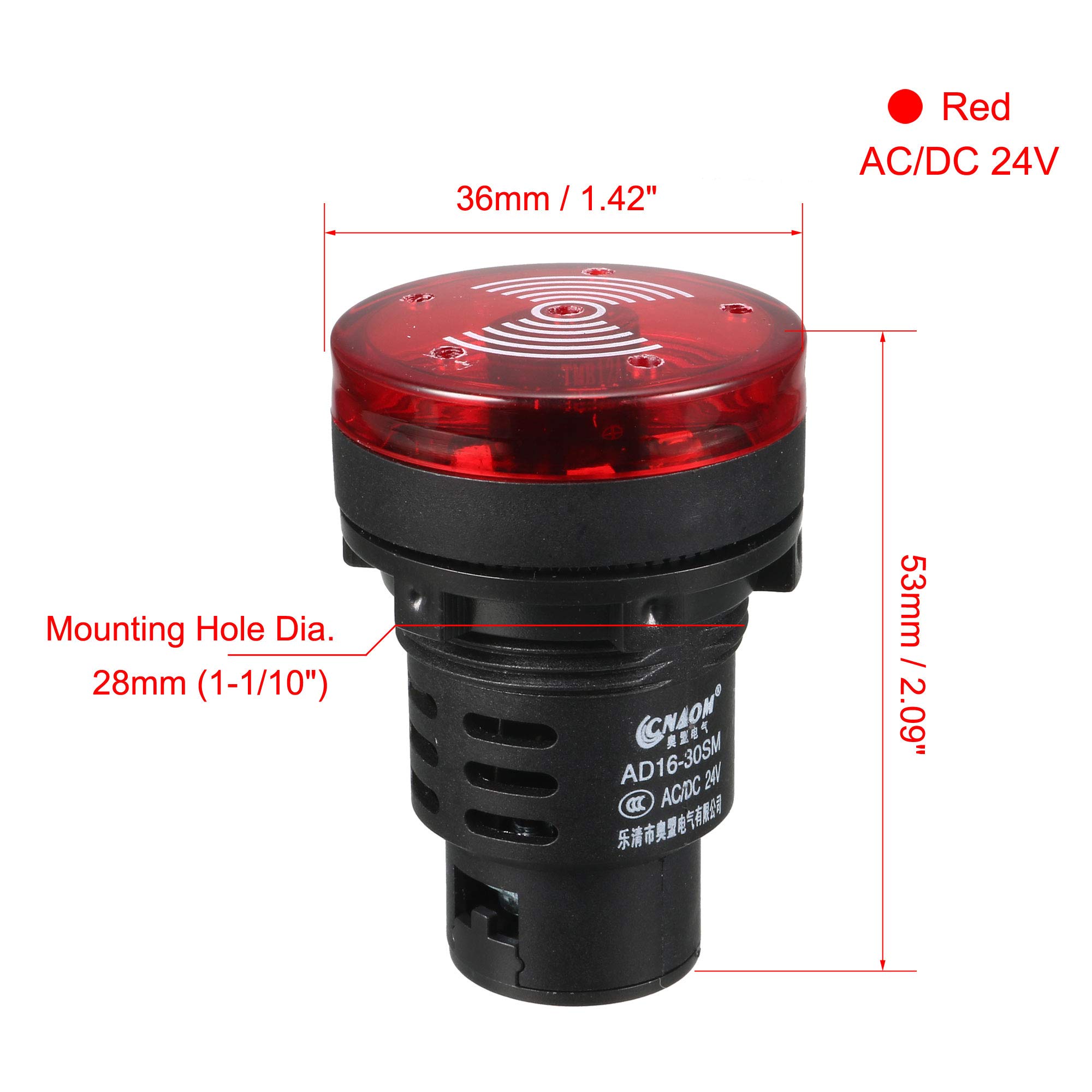 uxcell Red Indicator Light with Buzzer AC/DC 24V, 28mm Panel Mount Flashing Alarm, for Electrical Control Panel, HVAC, DIY Projects
