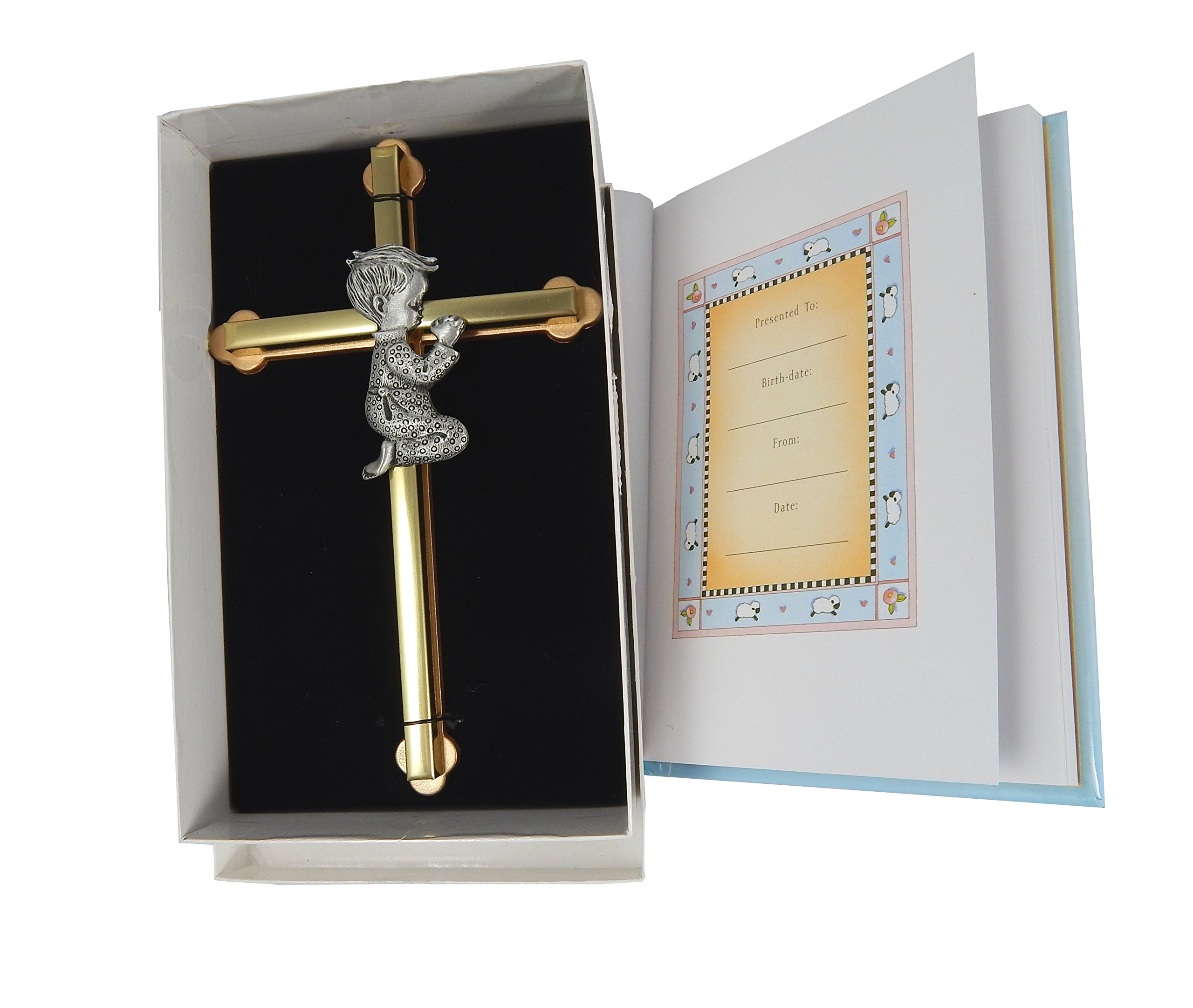 CA Baby Boy First Bible and 6" Praying Baby Boy Wall Cross