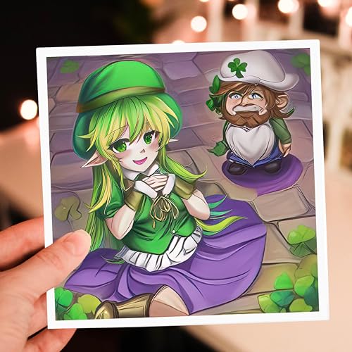 3dRose Greeting Card - Funny Irish girl elf and dwarf. Funny digital art charm or gift - Alexis Design - Holidays St. Patrics Day