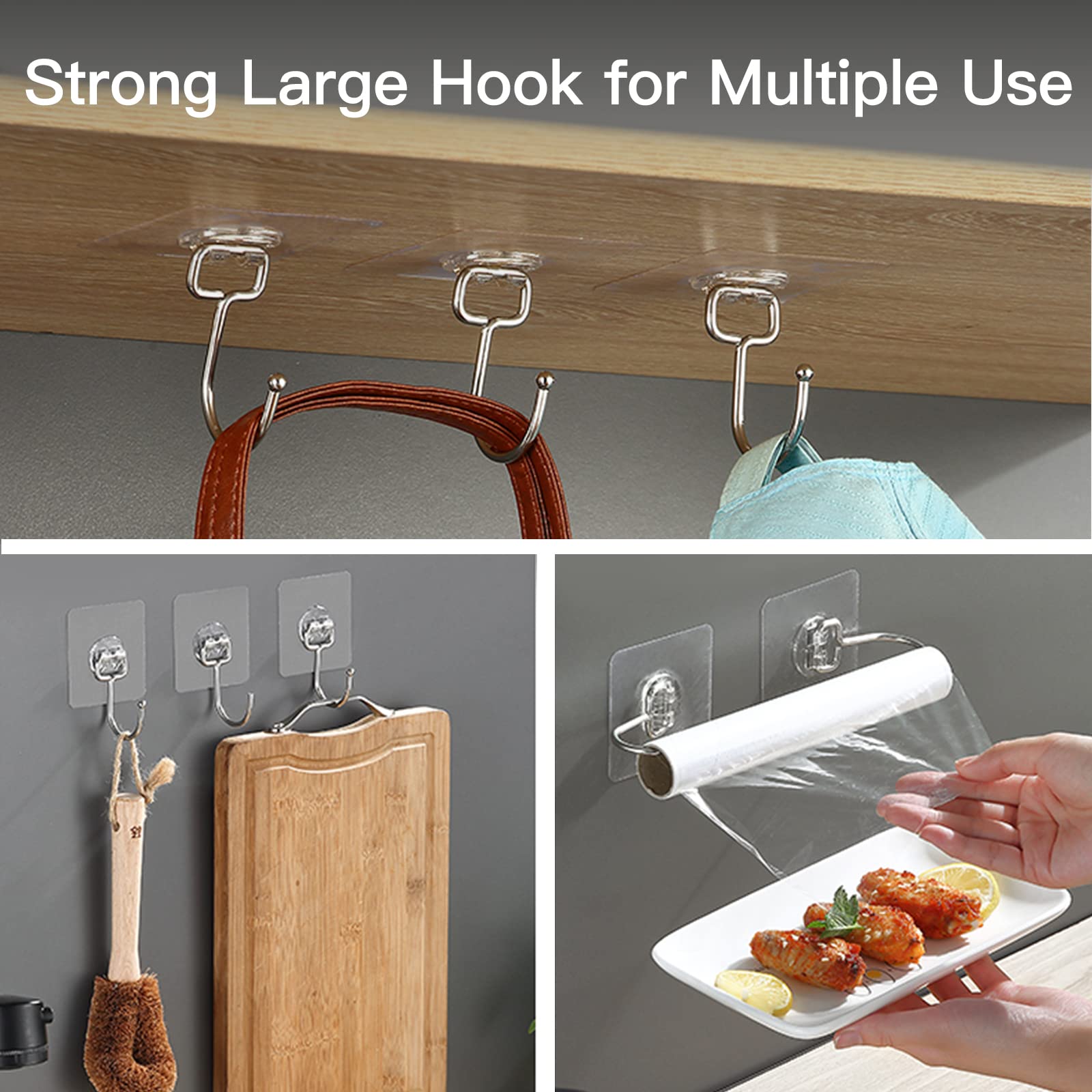 Strjobaili 20 Pack Large Adhesive Hooks for 44 lb(Max) Hanging Heavy Duty, Self Adhesive Sticky Hooks Waterproof Stainless Steel Wall Hooks for Home Bathroom Shower Kitchen Outdoor Utility Hooks