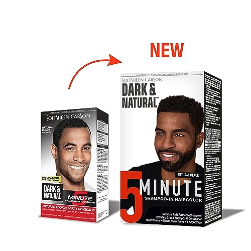 SoftSheen-Carson Dark & Natural Hair Color for Men 5 Minutes, Natural Looking Gray Coverage for Up To 6 Weeks, Shampoo-in Permanent Hair Dye, Jet Black, Ammonia Free, Natural Black, 2 Count