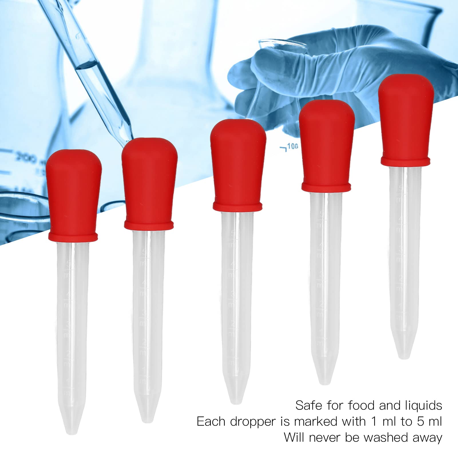 5Pcs Liquid Droppers, 5ml Silicone Material Easy Clean Making Disposable DIY Eye Dropper with Bulb Tip for Kids Candy (Red)