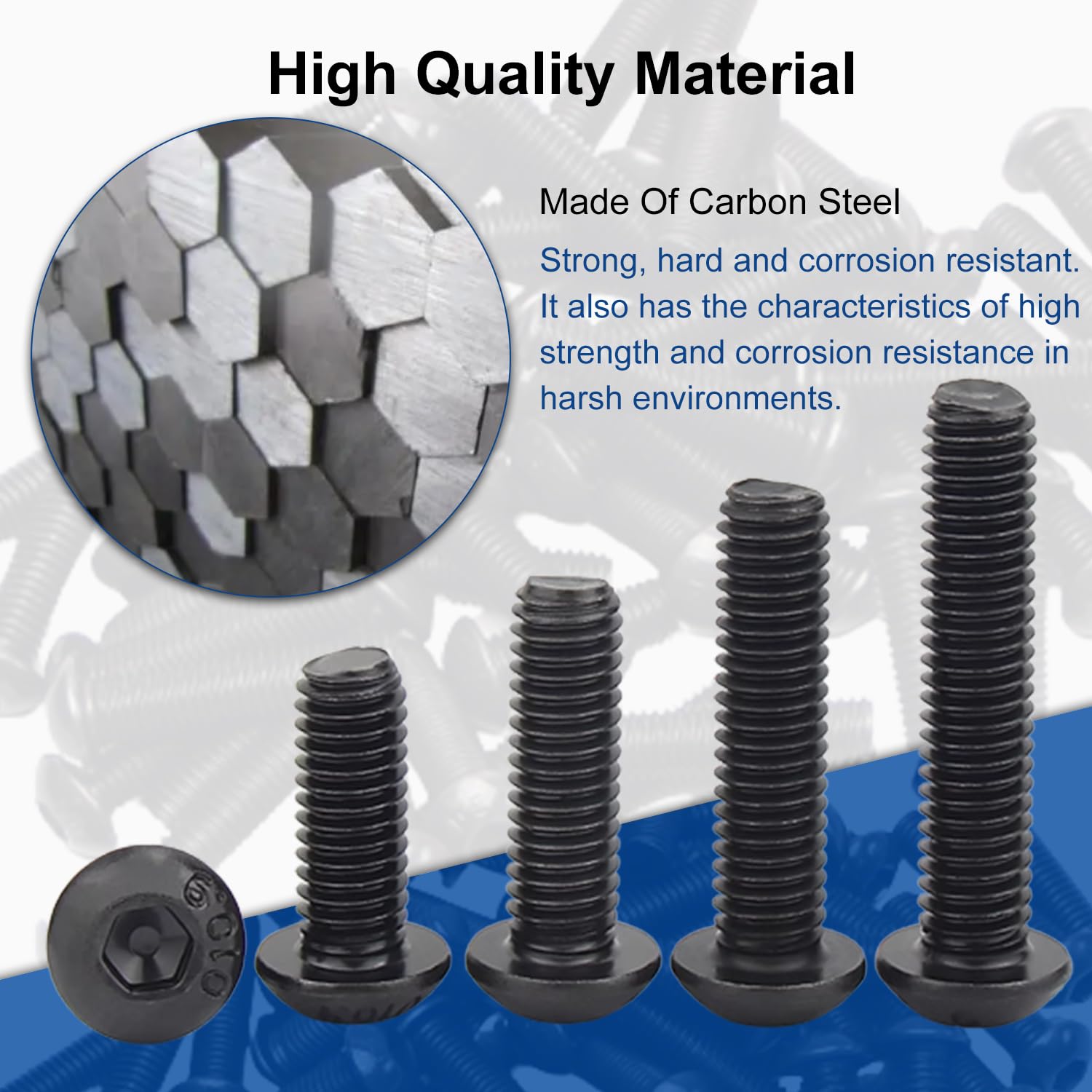 MroMax 50Pcs M5 x 16mm Button Head Socket Cap Bolts Screws, Alloy Steel 10.9 Grade, Allen Socket Drive, Black Oxide Finish, Fully Machine Thread