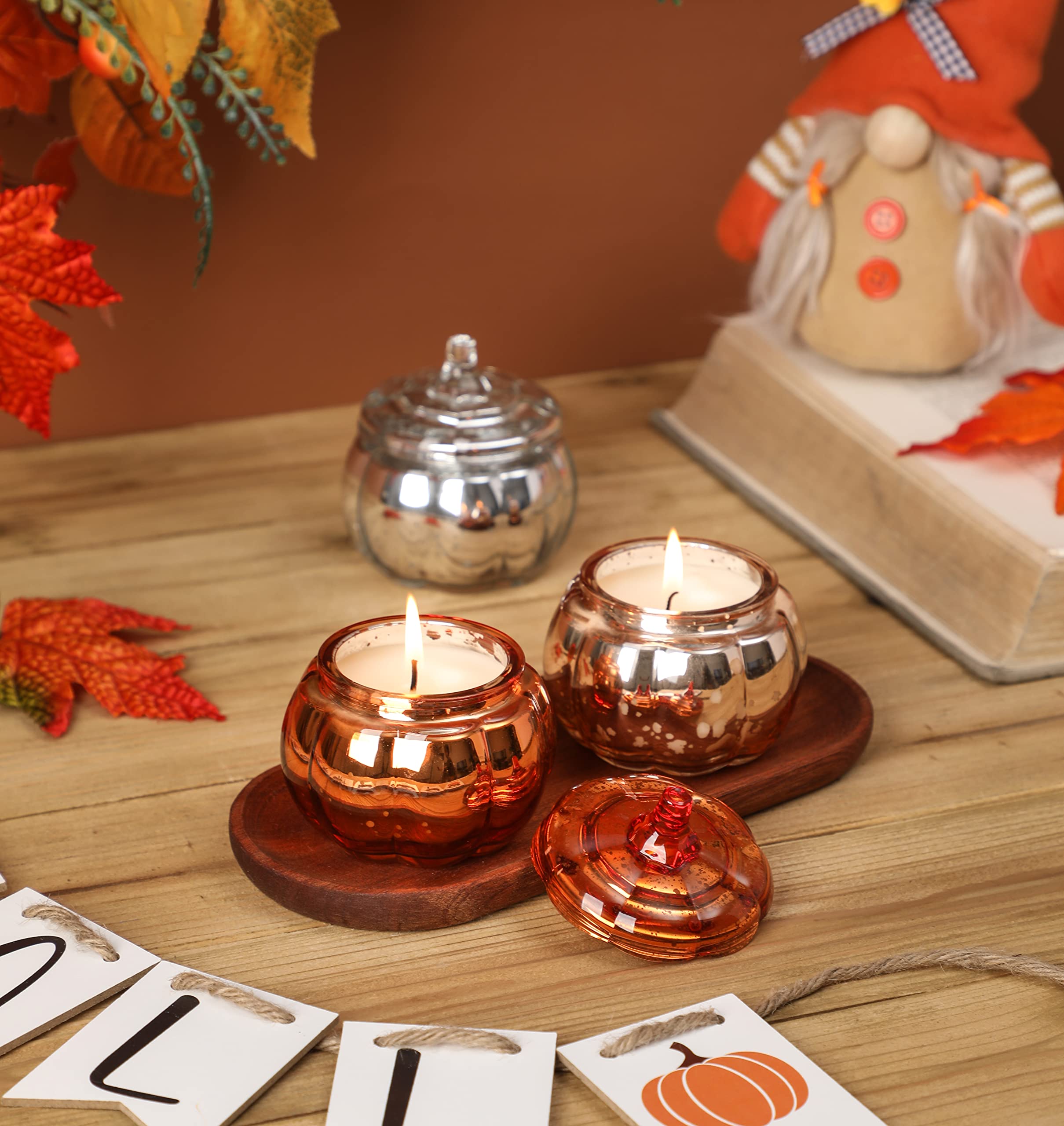 Pumpkin Shaped Candle, Fall Farmhouse Decoration, Autumn Pumpkin Spice Scented Set, Halloween Thanksgiving Candle Gift(3 x 4.5oz)