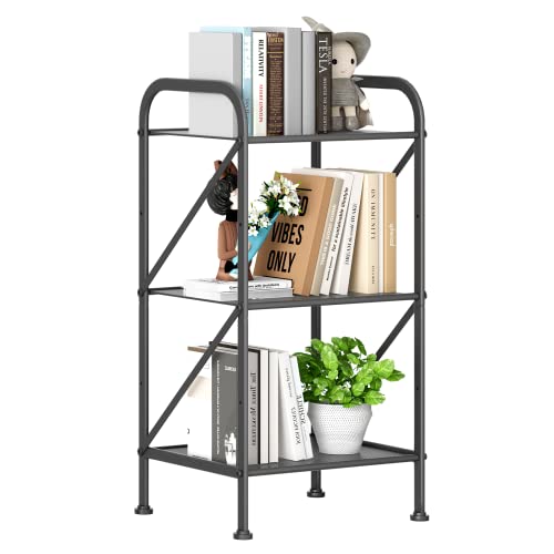 DMplus 3-Tier Storage Rack, Industrial Style Extendable Plant Stand with Adjustable Shelf, Standing Shelf Units for Kitchen, Bathroom, Office, Living Room, Balcony, Kitchen, Charcoal Black SSR01B