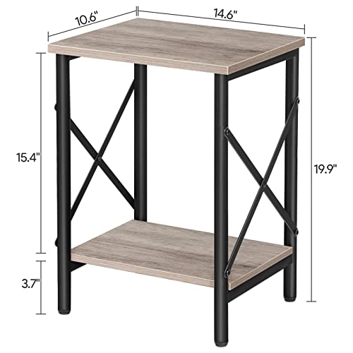 ALLOSWELL Nightstands Set of 2, End Tables with Storage Shelf, Bedside Tables X-Shaped Design, Side Tables for Living Room, Bedroom, 14.6 x 10.6 x 19.9 Inches, Easy Assembly, Greige ETHG2801S2G1