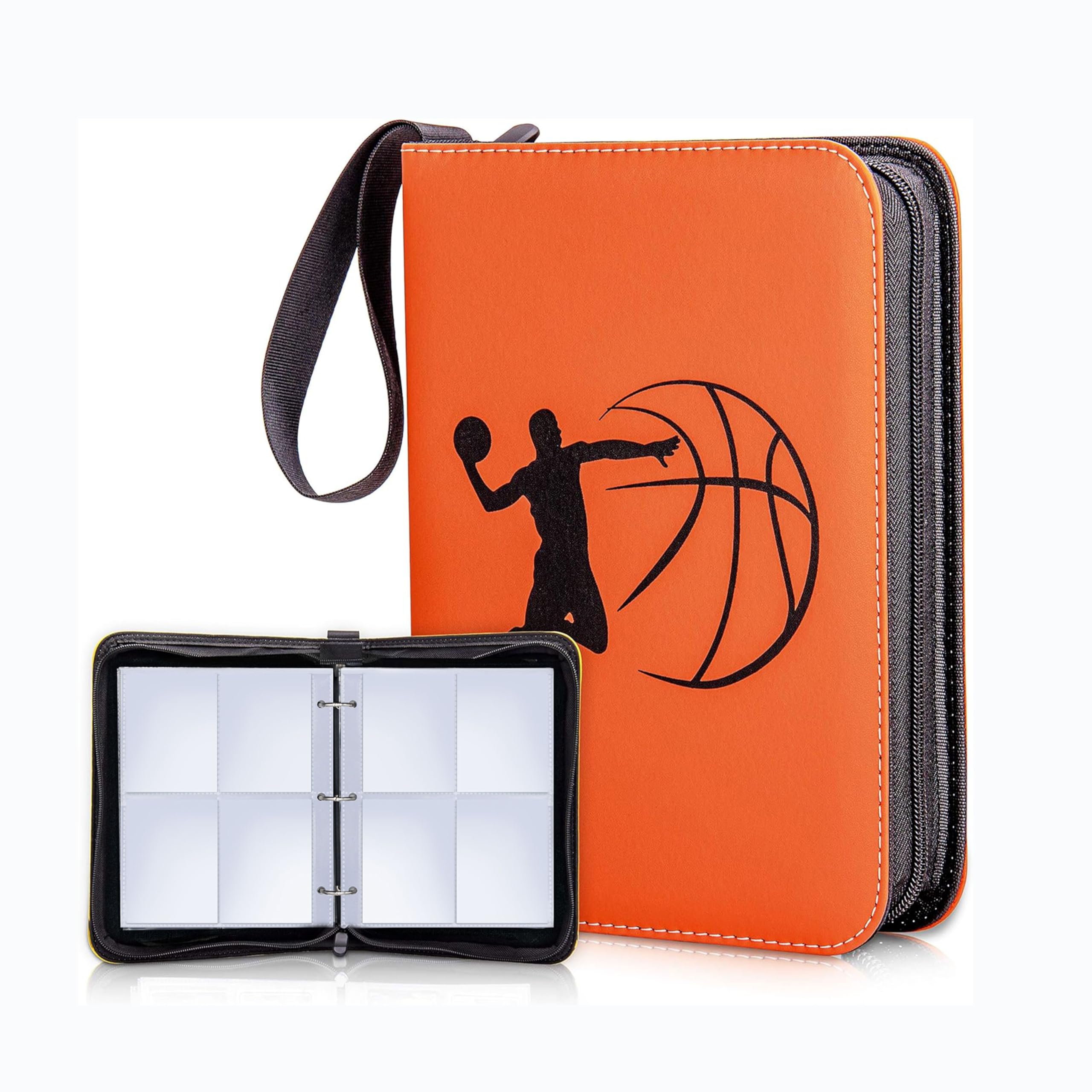 Basketball Card Binder, 4Pocket Zipper Sports card binder, 400 Double Sided Pocket Waterproof Album, Basketball Cards Display Holder, Expandable, For Gaming Cards, Yugioh, MTG and Other TCG (Orange)