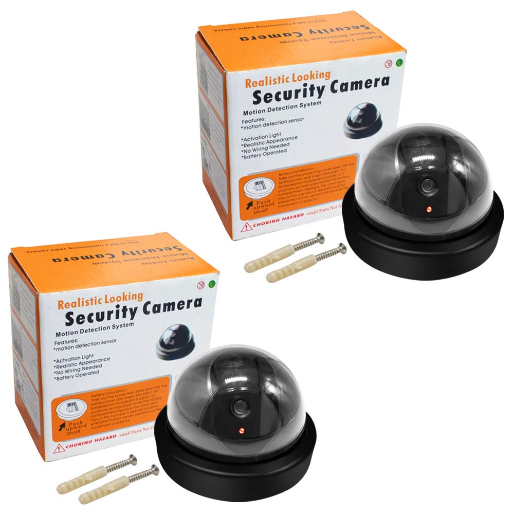 findTop Dummy Camera CCTV Surveillance System with Realistic Simulated LEDs, 2 Pack Fake Hemisphere Security Camera with 5 Pieces Warning Security Alert Sticker Decals