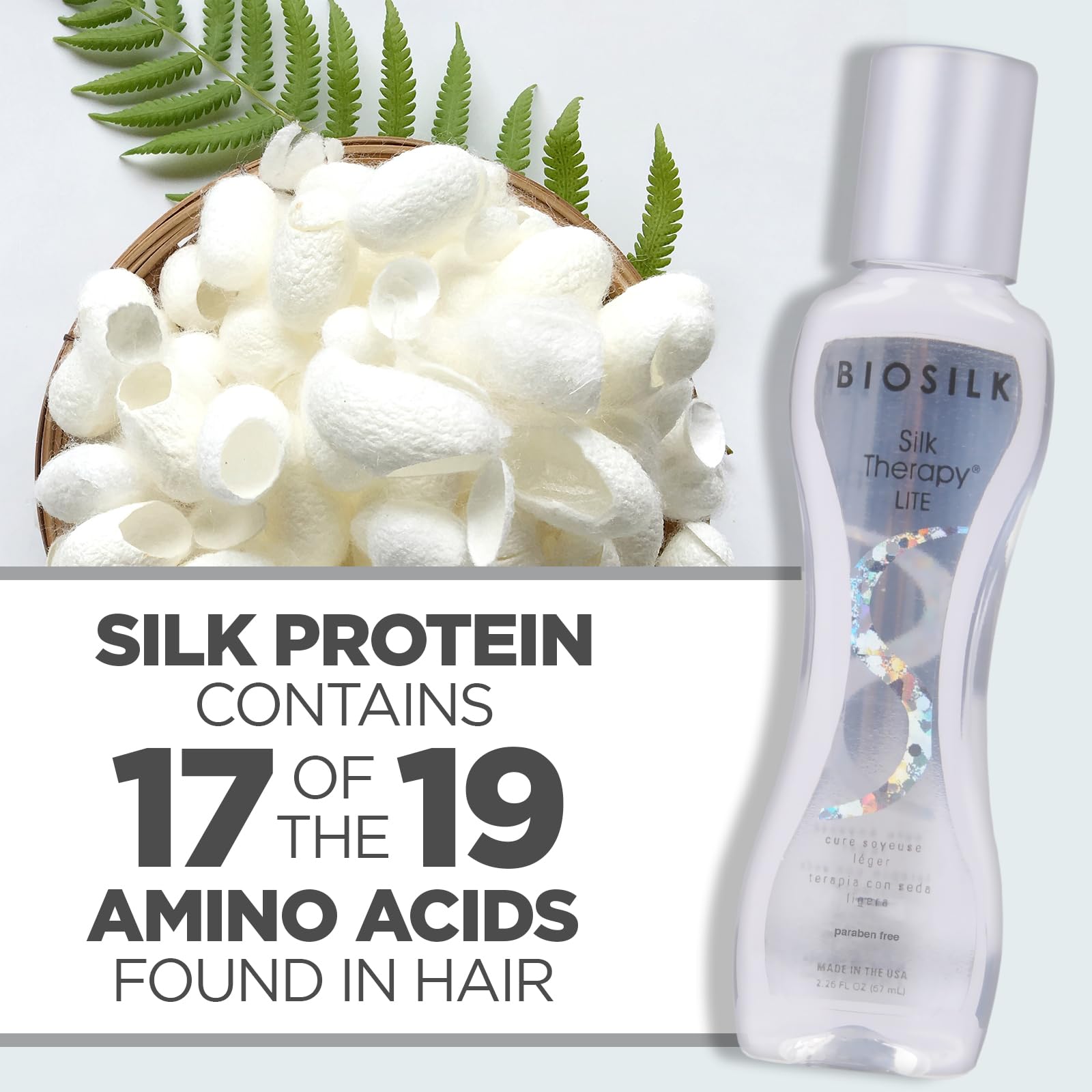 BioSilk Silk Therapy Lite, Leave-In Reconstructing Treatment To Smooth Fine & Thin Hair, Sulfate, Paraben & Cruelty-Free, 2.26 Oz