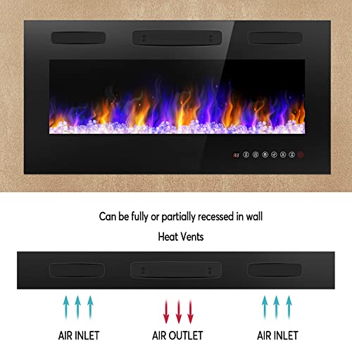 ANDAXIN Recessed and Wall Mounted 36" Electric Fireplace, Wall Fireplace Electric with Remote Control and Timer, Adjustable Flame Color and Speed, Touch Screen, 750-1500W, Black