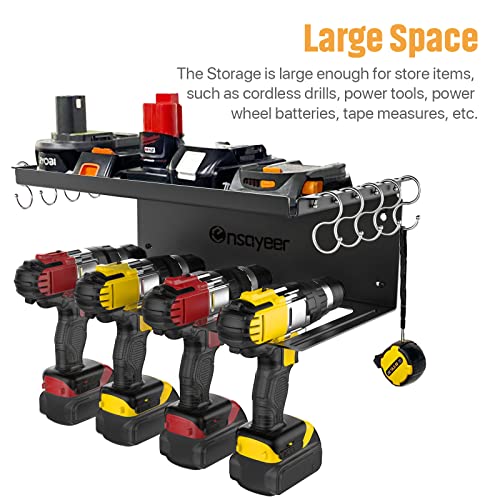 Ensayeer Power Tool Organizer, Cordless Drill Storage, Drill Holder Storage Wall Mount Shelf Rack, Charging Station to optimize Garage Organization and Power Tools Storage