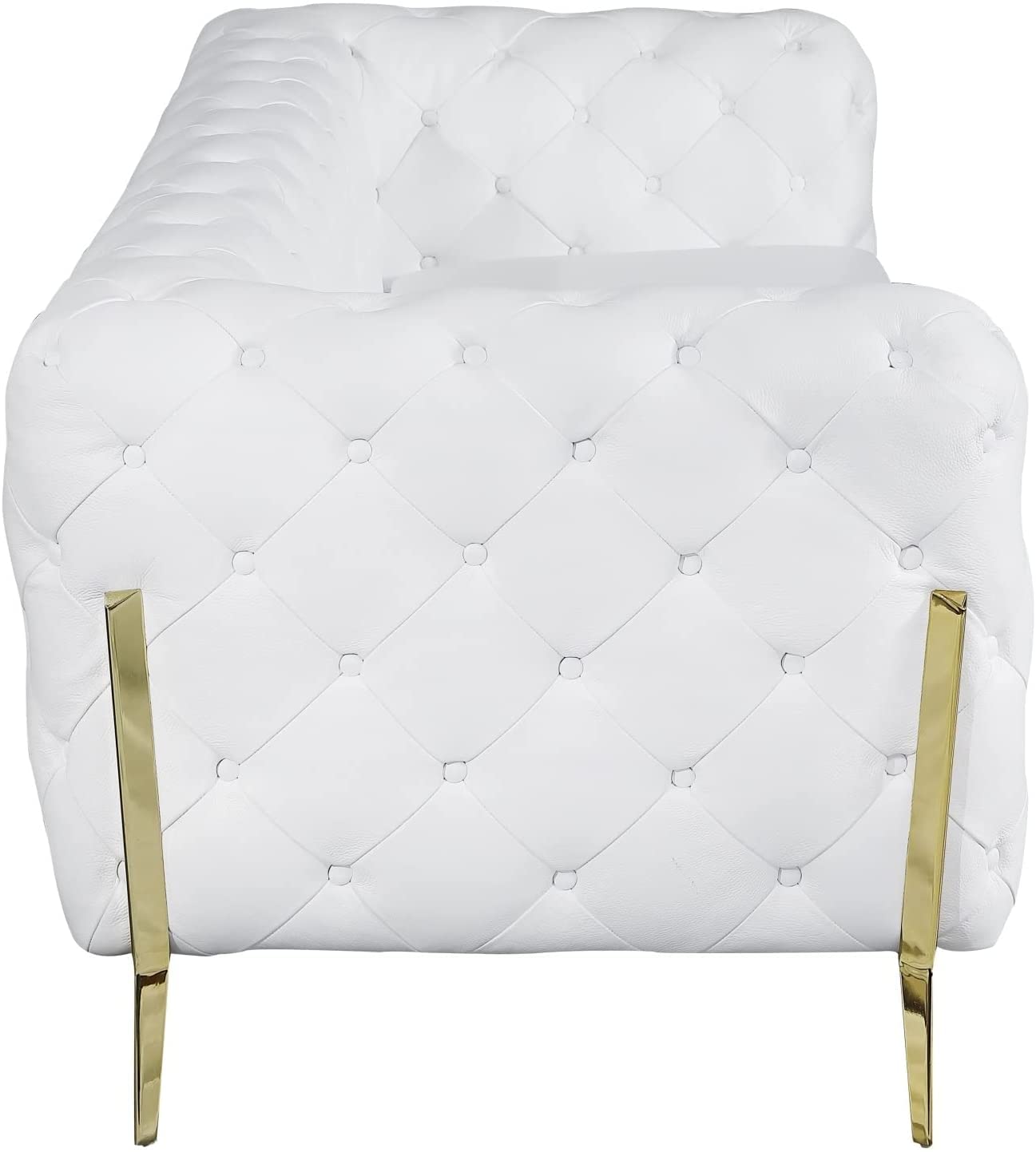 Blackjack Furniture Modena Modern Italian Leather Living Room Tufted Sofa, White