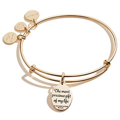 Alex and Ani Because I Love You Daughter Expandable Wire Bangle Bracelet for Women, Most Precious Gift Charm, Shiny Antique Gold Finish, 2 to 3.5 in