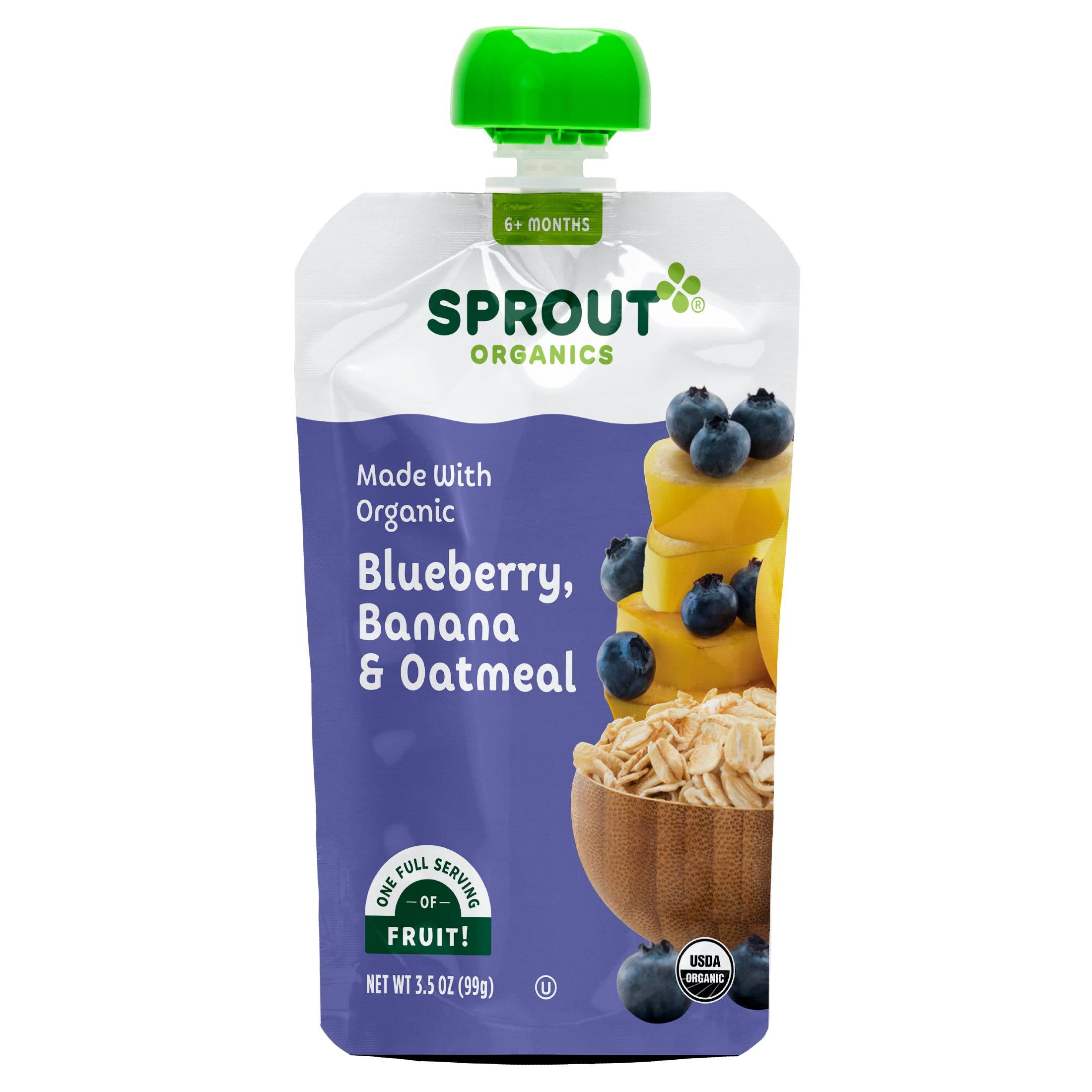 Sprout Organic Baby Food Stage 2 Pouch, Blueberry Banana Oatmeal, 3.5 Oz