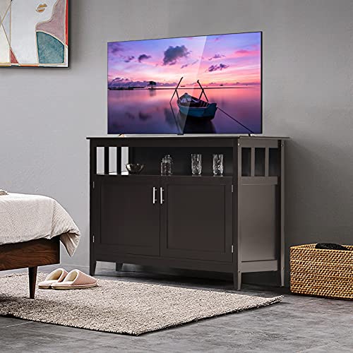 Costzon Buffet Cabinet with Storage, 45"L x 20"D x 36"H Large Wooden Kitchen Sideboard with 2-Level Shelf, Open Doors, Coffee Station Side Boards for Living Room, Home Coffee Bar, Bathroom (Espresso)