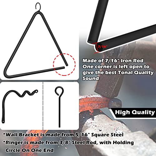 Blacksmith Iron Dinner Bell Hand Made 12β Triangle Dinner Bell Heavy Duty Primitive Hand-Forged Wrought Iron Triangle Dinner Bell Iron Triangle Chime