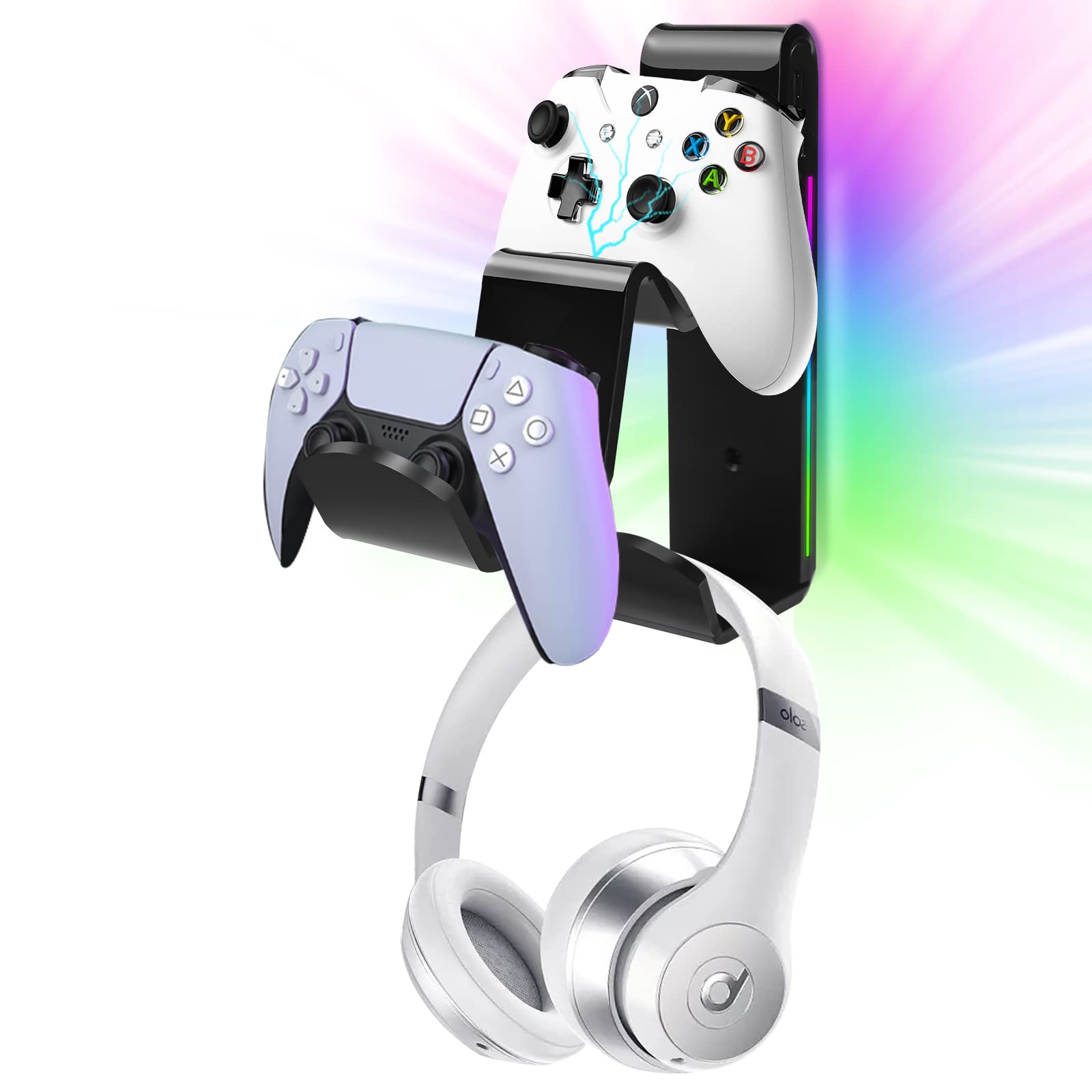 3in1 RGB PS4 Xbox Controller Charger Dock Station Headset LED Wall Mount Holder With USB Charging Ports for Playstation 3 4 5 PS5 Controllers Xbox ONE Series X Switch Steam Deck