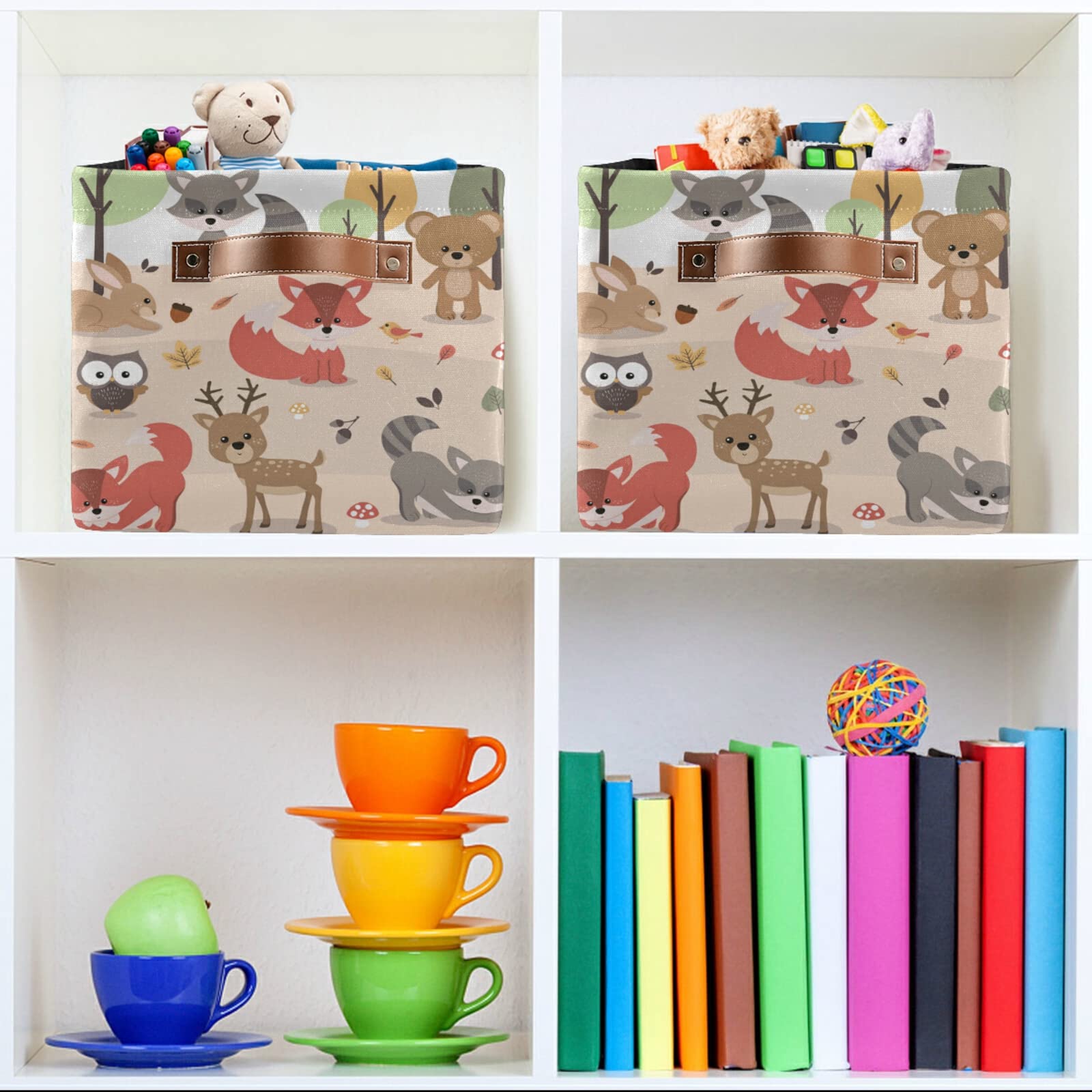 ALAZA Rectangular Storage Bins with Handles,Collapsible (Cute Woodland Forest Animals Deer Rabbit Bear Fox Raccoon Bird Owl) Laundry Hamper Storage Box for Toy Bins,Gift Baskets Bedroom,Clothes,1