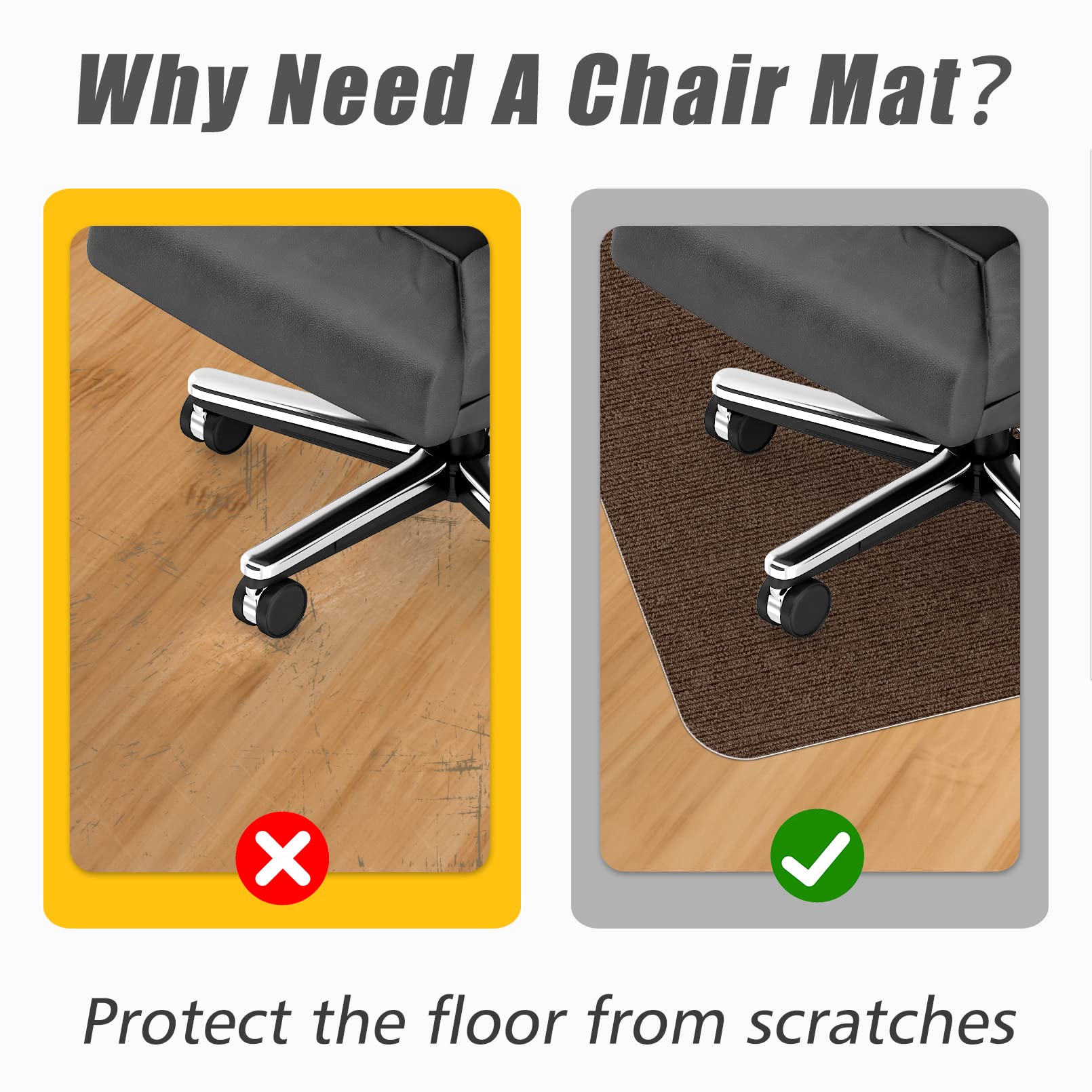 2Pcs Office Chair Mat for Hardwood & Tile Floor, 48 "x36 Computer Desk Chair Mat, Home Floor Protector Mat, Under Desk Low-Pile Rug, Anti-Slip, Easy to Clean (Coffee)
