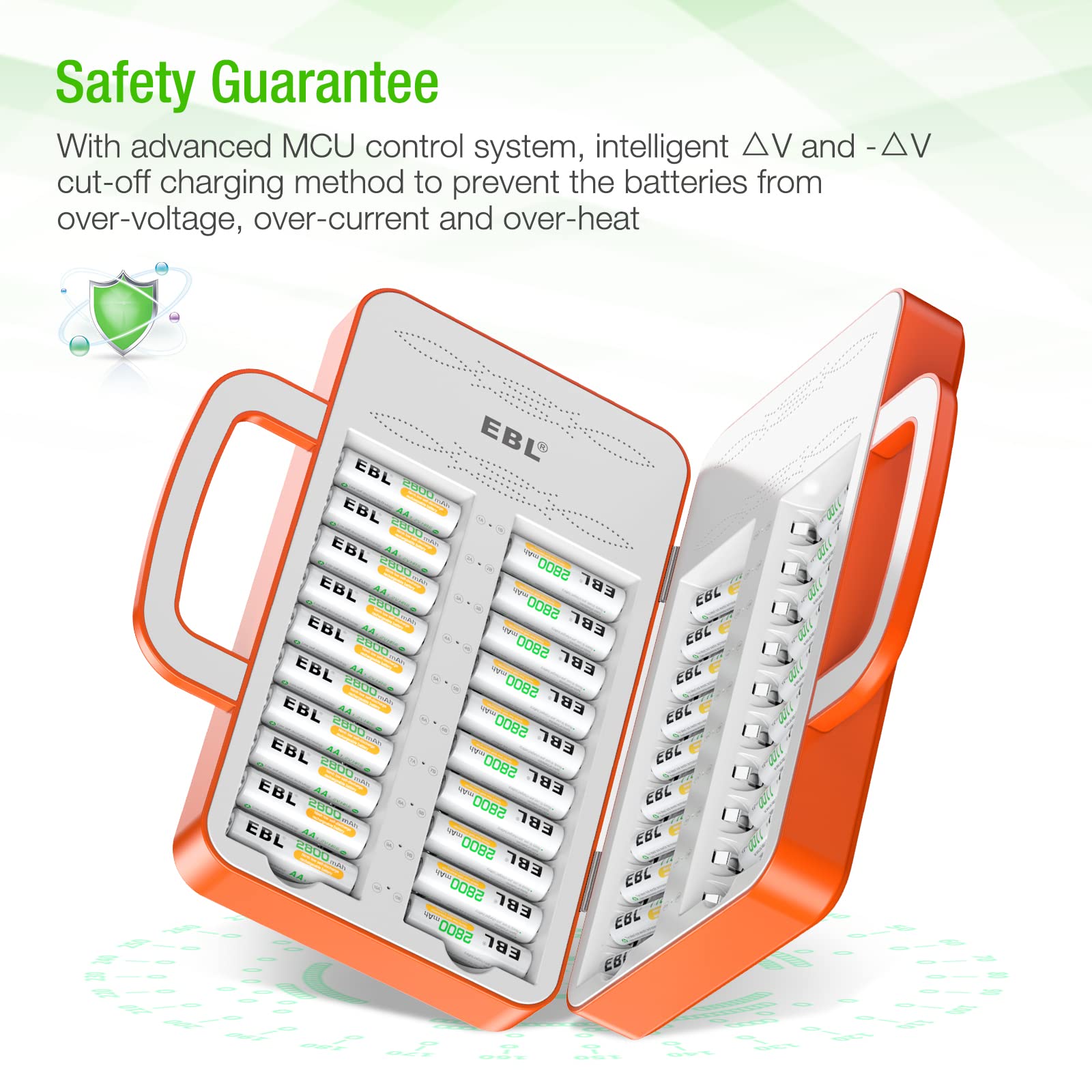 EBL 40Slot Battery Charger for 1/2/3...19/20/21...38/39/40 pcs AA AAA Rechargeable Batteries - Advanced Multiple Battery Charger - Handle Design(Batteries not Included)