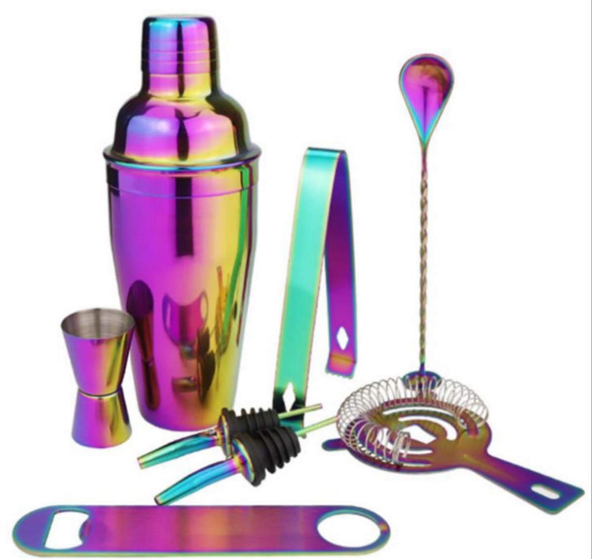 8Pcs Rainbow-Cocktail-Shaker-Set Professional Bartender-Muddler-Kit​ Stainless-Steel Bar-Tool for Party/Home