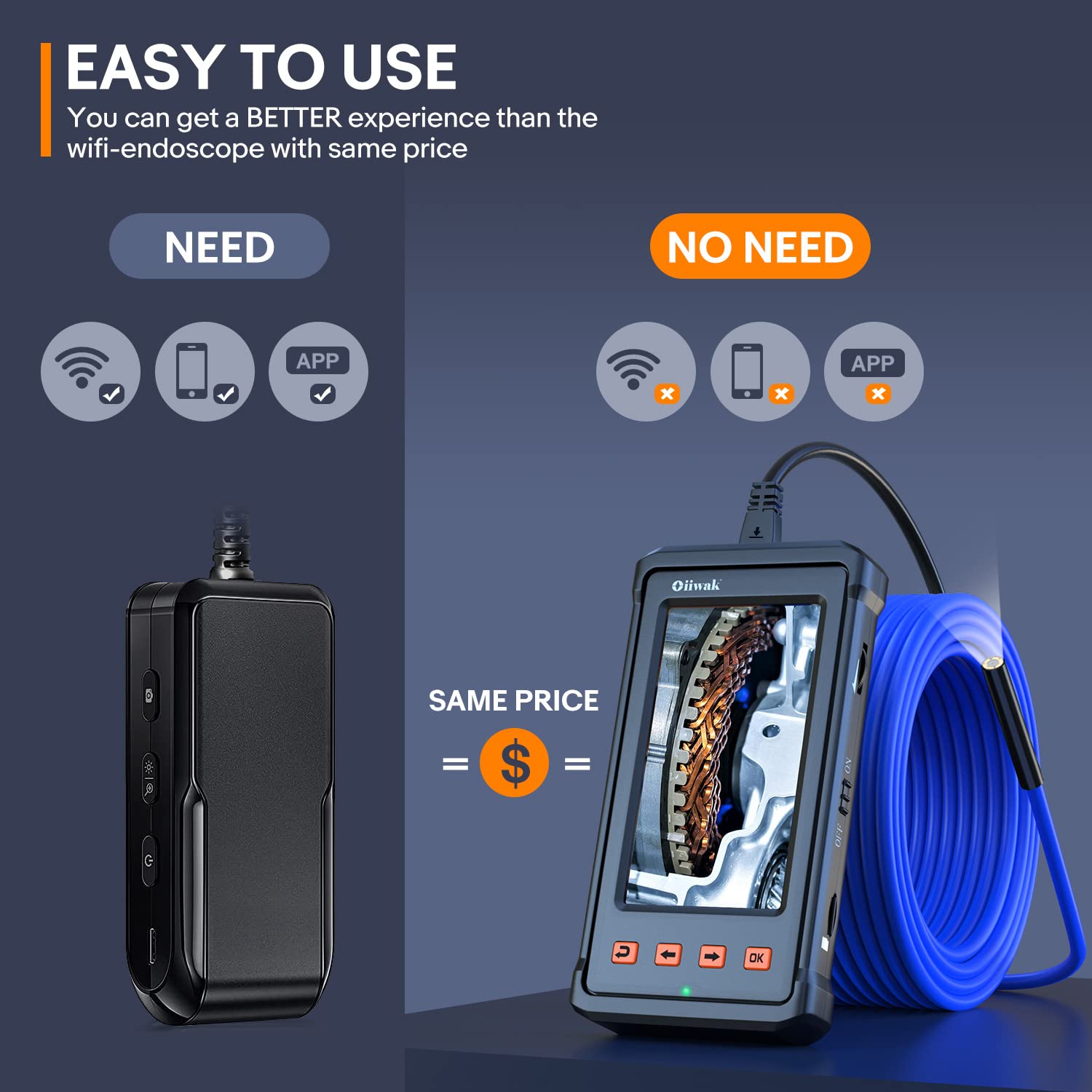 33FT Sewer Inspection Camera Oiiwak Industrial Endoscope Borescope Camera 5.5mm 1080P HD Waterproof Plumbing Camera Scope with Lights 4.3'' IPS Screen Digital Drain Snake Probe Camera for Pipe Wall