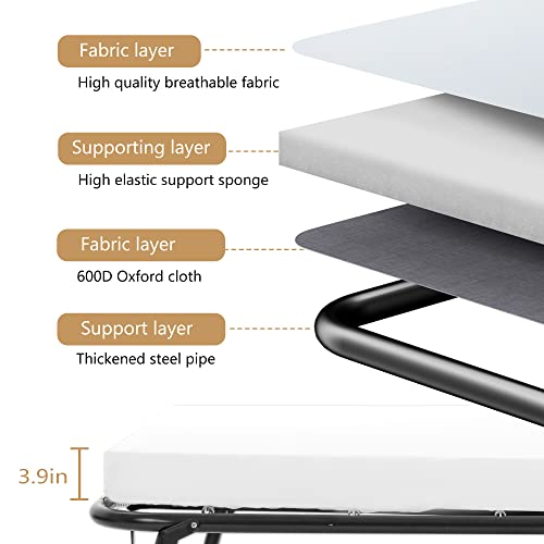 Guest Folding Bed Camping Cot Portable Beds Folding Bed Frame with 3.9 Inch Comfort Foam Mattress Strong Sturdy Frame Heavy Duty L77*W31*H12 Inches for Spare Bedroom & Office,White