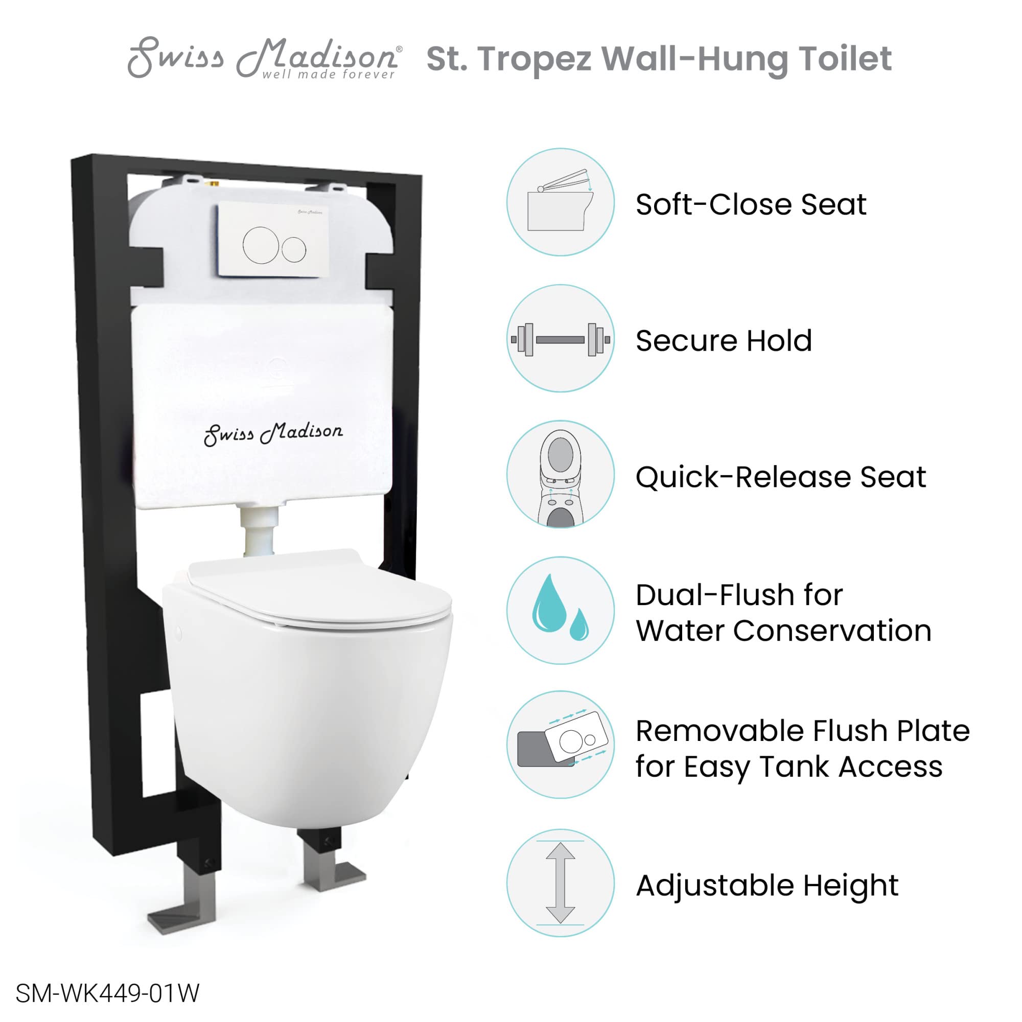 St. Tropez Wall Hung Toilet Bundle, Glossy White