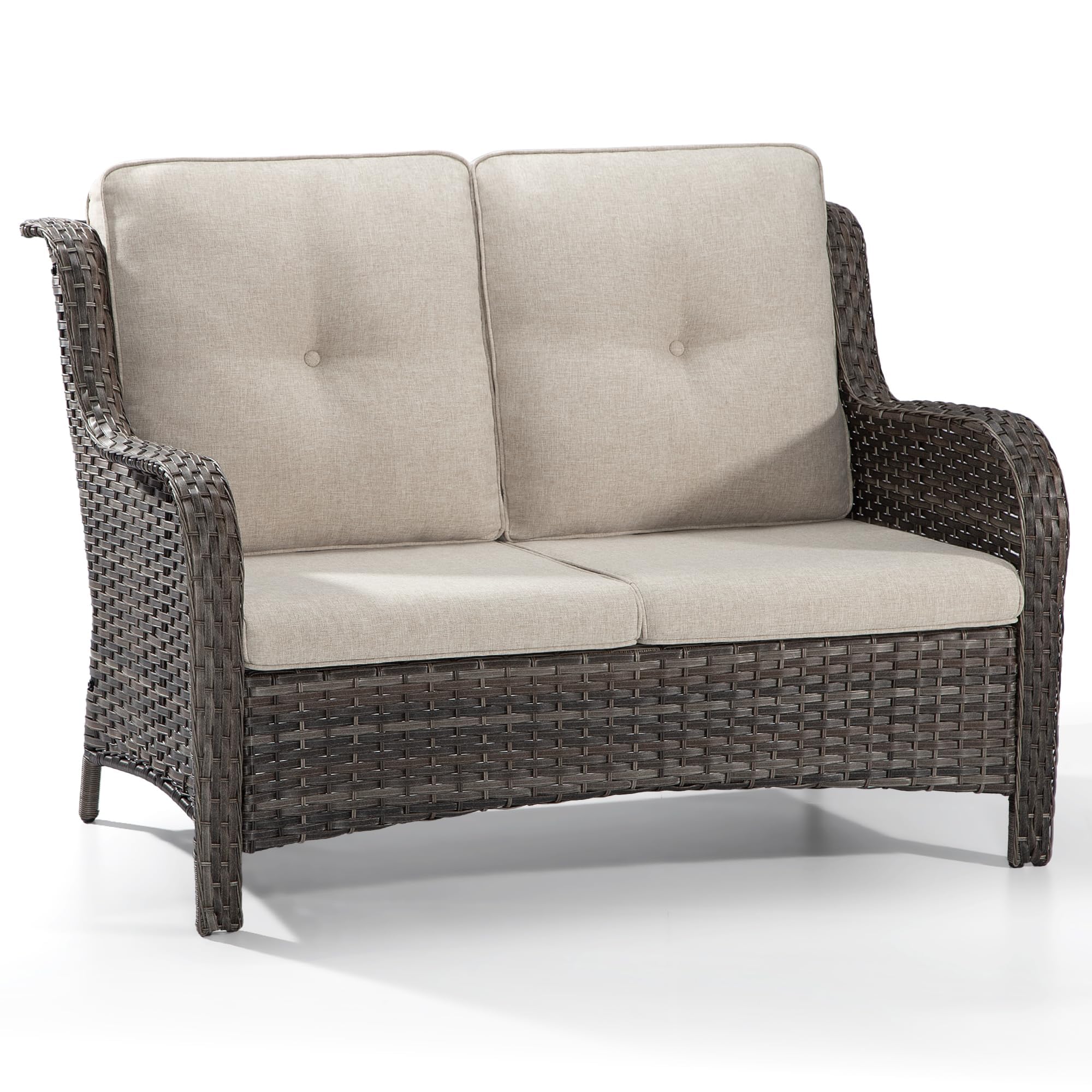 Gardenbee Patio Sofa Wicker 2-Seat Outdoor Couch with Deep Seating, High Back, Steel Frame and Olefin Cushion, Orange