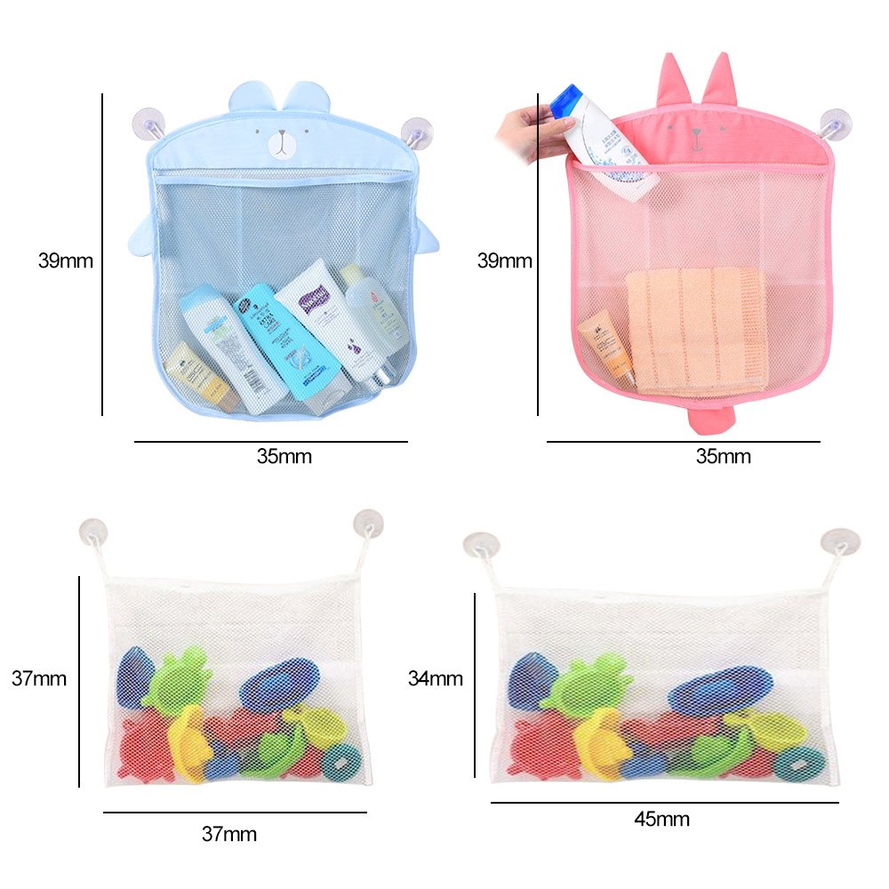 Bath Toy Organizer Cute Baby Hanging Mesh Net Cartoon Tub Toy Storage Large Size and Quick Dry Bathtub Toy Holder (Blue)