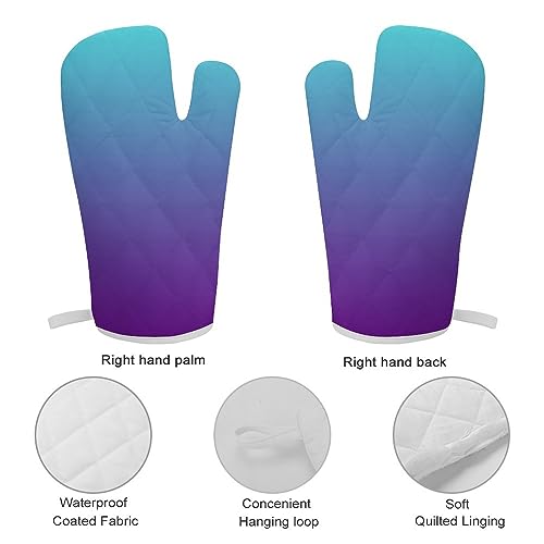 2Pcs Oven Mitts and Pot Holders Set, Simple Gradient Turquoise Blue Purple Oven Mitts Gloves Set Heat Resistant Hot Pads for Kitchen Cooking Grill