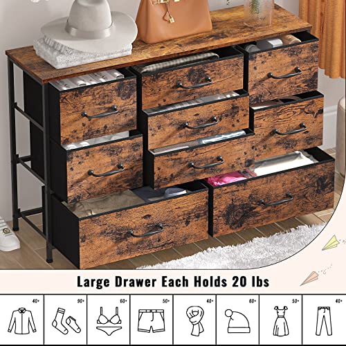 Furnulem Wide Dresser with 9 Large Drawers for 55'' Long TV Stand and 2 Nightstands with 3 Drawers, Small Dresser with Storage Shelf