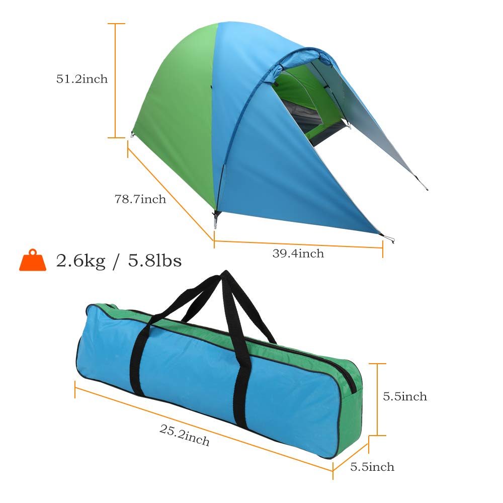 3-4 Person Camping Dome Tent for Hiking Mountaineering Outdoor with Carry Bag, Blue & Green
