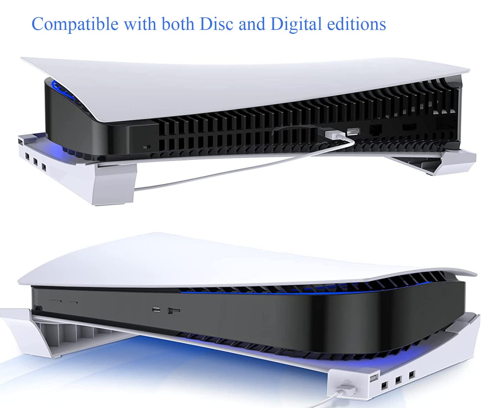 Beeka PS5 Horizontal Stand with Cooling Fan, Playstation 5 Accessories, Built in LED Light, Auto On Off, Extra USB Port, Compatible with White