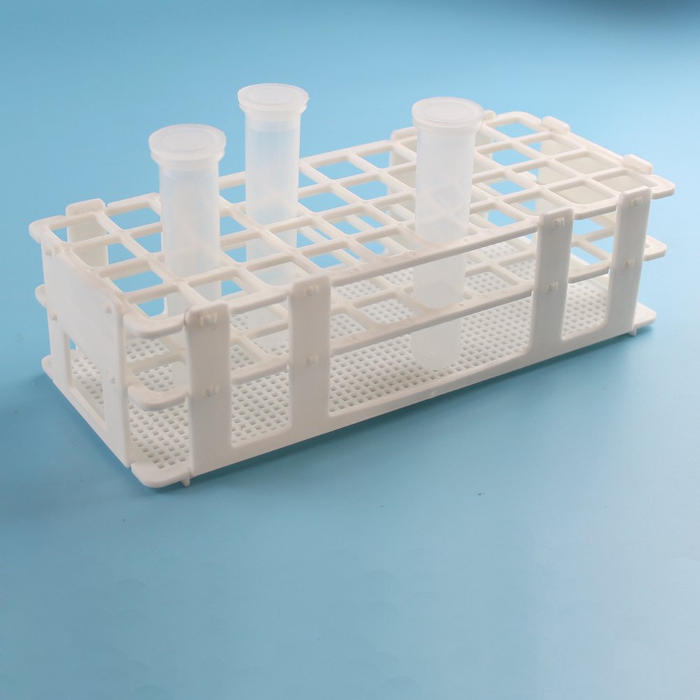 BIPEE Plastic Test Tube Rack, 40 Holes,Test Tube Holder for 20 mm Test Tubes, White vial holder, Detachable test tube holder rack (1pcs,40 Holes)