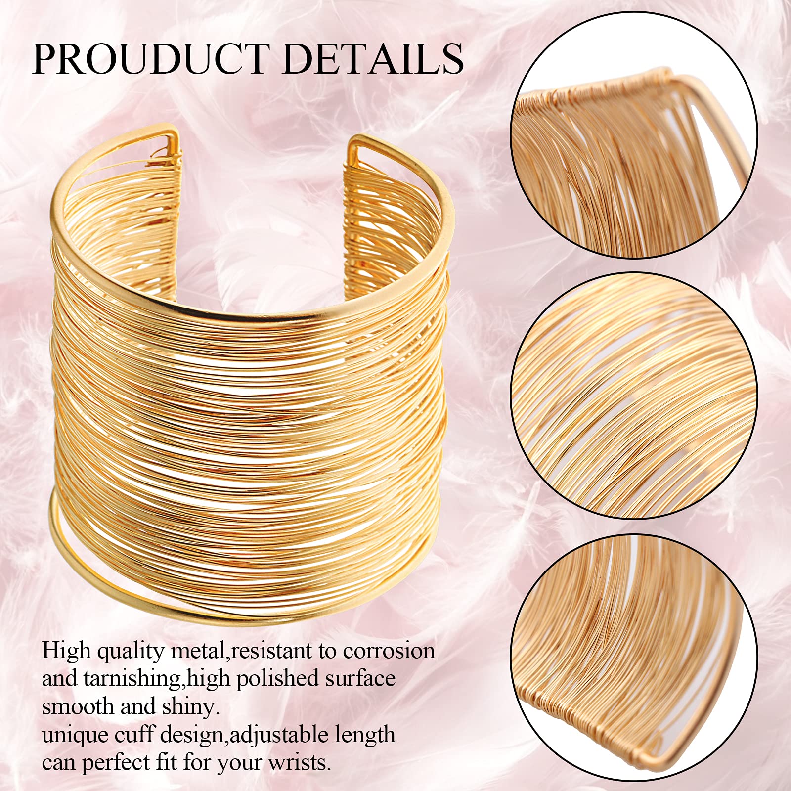 37YIMU 4 Pcs Gold Cuff Bangle Bracelet for Women Open Wide Wire Bracelets Gold Wrist Cuff Wrap Bracelets